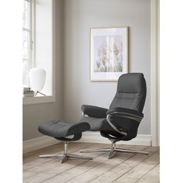 Relaxsessel stressless "Sunrise", grau (grau batick), B:79cm H:103cm T:73cm, Leder BATICK: BATICK ist ein leicht korrigiertes, durchgef&auml;rbtes und genarbtes M&ouml;belleder, bei dem die meisten Unebenheiten und Spuren in der Regel entfernt wurden., Sessel, Relaxsessel, mit Hocker, mit Cross Base, Gr&ouml;&szlig;e S, M & L, Holzakzent Schwarz