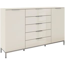 Schubkastenkommode Rauch "Kommode T&uuml;rkommode Sideboard Kombikommode FLIPP mit Glasfront", beige (beige, glas beige (champagner)), B:180cm H:111cm T:42cm, Holzwerkstoff, Sideboards, 2-trg mit 5 Schubladen und Soft-Close-Funktion, Glasfront, 2 Breiten