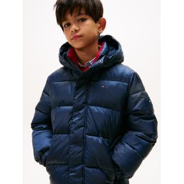 Steppjacke Tommy Hilfiger "ESSENTIAL PADDED PARKA", Jungen, Gr. 4 (104), blau (schwarz night navy), Web, Obermaterial: 100% Polyamid, unifarben, regular fit normal, Rundhals, eingesetzt elastischer Bund, Jacken Steppjacke, Kinder bis 16 Jahre