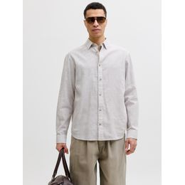 Jack & Jones Langarmhemd JACK & JONES "JJESUMMER LINEN BLEND SHIRT L/S SN", Herren, Gr. XL, N-Gr, crockery stripes:stripes, Web, Obermaterial: 70% Baumwolle, 30% Leinen, gestreift, normal normal, Hemden, Baumwollmischung, regular fit