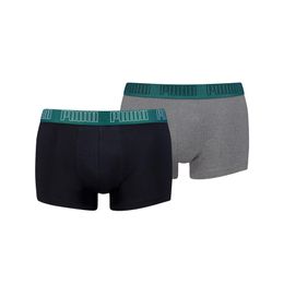 Trunk Puma "Puma MEN EVERYDAY TRUNKS 2P", Herren, Gr. L, emerald ice, schwarz, Jersey, Obermaterial: 95% Baumwolle, 5% Elasthan, eng, Unterhosen, mit kontrastfarbigem Webbund