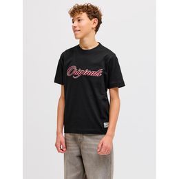 Jack & Jones T-Shirt JACK & JONES JUNIOR "JORNANTUCKET EMB TEE SS CREW NECK JNR", Jungen, Gr. 128, schwarz, Single Jersey, Obermaterial: 100% Baumwolle, bedruckt, loose fit normal, Rundhals, Shirts T-Shirt
