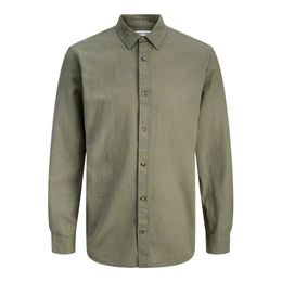 Jack & Jones Langarmhemd JACK & JONES "JJESUMMER LINEN BLEND SHIRT L/S SN", Herren, Gr. L, N-Gr, dusty olive, Web, Obermaterial: 70% Baumwolle, 30% Leinen, unifarben, normal normal, Hemden, Baumwollmischung, regular fit