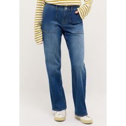 Relax-fit-Jeans Angels "LIZ WORKER", Damen, Gr. 36, L&auml;nge 32, blau (mid blau used), Denim/Jeans, Obermaterial: 91% Baumwolle, 6% Polyester, 3% Elasthan, relaxed fit lang, Jeans, mit gro&szlig;en Vordertaschen und Fade-Out Effekten
