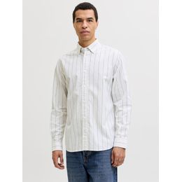 Jack & Jones Langarmhemd JACK & JONES "JPRBLUHARVEY OXFORD L/S SHIRT SN", Herren, Gr. L, N-Gr, cloud dancer stripes:regular fit, Web, Obermaterial: 100% Baumwolle, gestreift, regular fit normal, ohne Ausschnitt, 1-Knopf-Manschette, Hemden, Baumwolle, regular fit