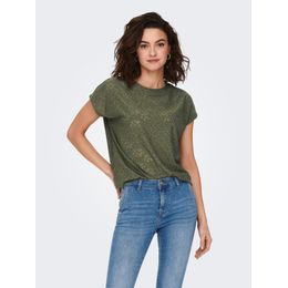 Kurzarmshirt Only "ONLSMILLA LIFE S/S TOP JRS NOOS", Damen, Gr. M, kalamata, Jersey, Obermaterial: 95% Polyester, 5% Elasthan, unifarben, regular fit normal, Rundhals, Shirts, regular fit, modisch, Single Jersey, Materialmix, Rundhals