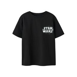 T-Shirt name it "NKMFRODE STARWARS SS NREG TOP BFU", Jungen, Gr. 122/128, schwarz, Jersey, Obermaterial: 95% Baumwolle, 5% Elasthan, bedruckt, unifarben, Basic normal, Rundhals, Shirts T-Shirt