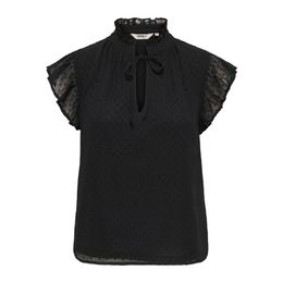 Spitzenbluse Only "ONLLANDAU DOBBY FRILL V-NECK TOP WVN", Damen, Gr. S, schwarz, Web, Obermaterial: 100% Polyester, unifarben, normal, Blusen Spitzenbluse, Kunstfaser