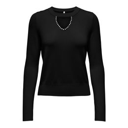 Rundhalspullover Only "ONLVENICE LIFE LS PEEKABOO BLING CC KNT", Damen, Gr. L, schwarz detail:silber bling, Strick, Obermaterial: 82% Viskose, 16% Nylon, 2% Elasthan, unifarben, regular fit normal, Rundhals, Pullover Rundhalspullover