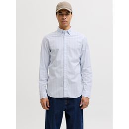 Jack & Jones Langarmhemd JACK & JONES "JPRBLUHARVEY OXFORD L/S SHIRT SN", Herren, Gr. S, N-Gr, wei&szlig; (ashley blau stripes:regular fit), Web, Obermaterial: 100% Baumwolle, gestreift, regular fit normal, ohne Ausschnitt, 2-Knopf-Manschette, Hemden, Baumwolle, regular fit