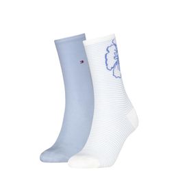 Socken Tommy Hilfiger "TH WOMEN SOCK 2P FLOWER STRIPE", Damen, Gr. 35-38, light blau, Obermaterial: 66% Baumwolle, 33% Polyamid, 1% Elasthan, Socken Socken