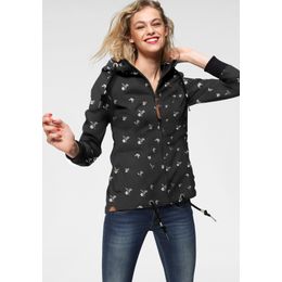 Outdoorjacke Ragwear "DANKA", Damen, Gr. S (36), schwarz, Web, Obermaterial: 100% Polyester. Futter: 100% Polyester, bedruckt, gemustert, kontrastfarbene Details, mehrfarbig, figurbetont h&uuml;ftbedeckend, Rippb&uuml;ndchen, Jacken Outdoorjacke, Urban Streetwear- &Uuml;bergangs-Style mit Kapuze