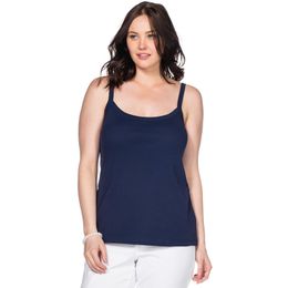 Spaghettitop sheego, Damen, Gr. 44, blau (marine), 100% Baumwolle, unifarben, Rundhals, Tops