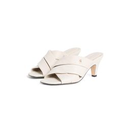 Pantolette Tommy Hilfiger "ELEVATED MID HEEL MULE LTH", Damen, Gr. 41, beige, Leder, unifarben, Schuhe Pantolette, Sommerschuh, Schlupfschuh mit Trichterabsatz und weicher Bandage