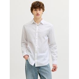 Jack & Jones Langarmhemd JACK & JONES "JJESUMMER LINEN BLEND SHIRT L/S SN", Herren, Gr. L, N-Gr, wei&szlig;, Web, Obermaterial: 70% Baumwolle, 30% Leinen, unifarben, normal normal, Hemden, Baumwollmischung, regular fit