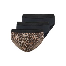 Slip KIDS Only "KOGLOLA 3-PACK LOGO BRIEFS ACC", M&auml;dchen, Gr. 122/128, 3 Stk., schwarz pack:3, pack schwarz, leo, Jersey, Obermaterial: 95% Baumwolle, 5% Elasthan, animal-print, bedruckt, unifarben, normal, Unterhosen Slip