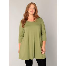 Tunikashirt Base Level Curvy "Aria", Damen, Gr. 44, gr&uuml;n, Single Jersey, Obermaterial: 94% Viskose, 6% Elasthan, figurumspielend ca. Mitte Oberschenkel, Rundhals, Shirts, mit Rundhalsausschnitt