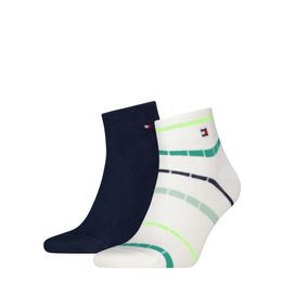 Kurzsocken Tommy Hilfiger "TH MEN QUARTER 2P SUMMER BRETON", Herren, Gr. 43-46, wei&szlig;, fresh gr&uuml;n, Obermaterial: 74% Baumwolle, 25% Polyamid, 1% Elasthan, Socken