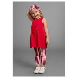 Kleid, Leggings & Haarband Kidsworld "3tlg. Set: Kleid, Capri und Haarband geringelt", M&auml;dchen, Gr. 128/134, rot (rot, wei&szlig;), Jersey, Obermaterial: 100% Baumwolle. Unterteil: 95% Baumwolle, 5% Elasthan, gestreift, unifarben, KOB Set-Artikel, Capri und Haarband maritim geringelt