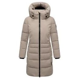 Steppmantel Navahoo "Mondnebel XIV", Damen, Gr. XS (34), helltaupe, Obermaterial: 100% Polyester; Innenfutter: 100% Polyester; Wattierung: 100% Polyester; &Auml;rmelfutter: 100% Polyester, figurumspielend ca. Mitte Oberschenkel, hoch geschlossener Ausschnitt, eng Rippstrickb&uuml;ndchen kontrastfarben, M&auml;ntel Steppmantel, Langer, gesteppter Damen Wintermantel mit hohem Kragen
