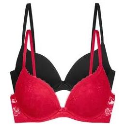 Push-up-BH Dorina "Sonia", Damen, Gr. 85, Cup C, schwarz (rot, schwarz), Spitze, Obermaterial: 86% Polyamid, 14% Elasthan, unifarben, BHs Push-up-BH