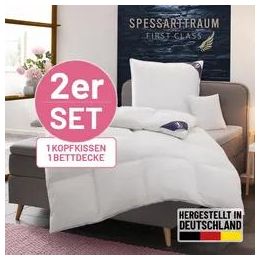 Daunenbettdecke + Federkissen Spessarttraum "First Class", wei&szlig;, B/L: 155cm x 220cm Anzahl Teile 1, B/L: 80cm x 80cm Anzahl Teile 1, Bezug: Baumwolle F&uuml;llung: Entendaune/-feder, polarwarm, Bettdecken Bezug: 100% Baumwolle. Kopfkissen Bezug: 100% Baumwolle. Bettdecken F&uuml;llung: 90% Daunen, 10% Federn. Kopfkissen F&uuml;llung: 70% Federn, 30% Daunen, Bettwaren-Sets, Sparset: 5 W&auml;rmeklassen, 135x200 cm & 1