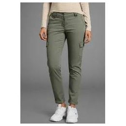 Cargohose Kangaroos, Damen, Gr. 44, N-Gr, gr&uuml;n (oliv), Twill, Obermaterial: 98% Baumwolle, 2% Elasthan, relaxed fit kn&ouml;chellang, Hosen Cargohose, mit aufgesetzten Taschen seitlich