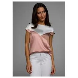 Shirtbluse Laura Scott, Damen, Gr. 48, ecru, rosa, taupe, Jersey, Obermaterial: 100% Polyester. R&uuml;ckenteil: 95% Viskose, 5% Elasthan, colorblocking, gl&auml;nzend, mehrfarbig, figurumspielend h&uuml;ftlang, Rundhals, Blusen, in Shirt-Optik mit dezentem Graphik-Design