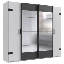 Schwebet&uuml;renschrank wimex "Stockholm, Schlafzimmerschrank mit Industrial-Look, rustikale Optik", wei&szlig; (wei&szlig;, graphit), B:225cm H:210cm T:65cm, Holzwerkstoff, Schr&auml;nke, Schwebet&uuml;renschrank, Kleiderschrank mit Spiegel BESTSELLER Schrank Garderobe