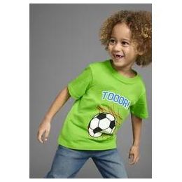 T-Shirt Kidsworld "Fu&szlig;ball-Print: TOOOR", Jungen, Gr. 92/98, gr&uuml;n, Jersey, Obermaterial: 100% Baumwolle, Basic, Shirts T-Shirt, Kurzarm, Basic-Passform, mit Statements/Spr&uuml;chen
