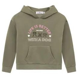 Hoodie Zwillingsherz "Dog Life", M&auml;dchen, Gr. 122/128, khaki, Sweatware, Obermaterial: 80% Polyester, 20% Baumwolle, Sweatshirts Hoodie, Mini-Me,mit gestickten Hunden und Slogan