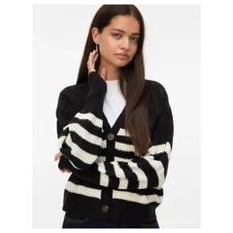 V&eacute;ro Moda Strickjacke VERO MODA "VMLEA LS V-NECK CUFF CARDIGAN NOOS", Damen, Gr. XS, schwarz (schwarz detail:cloud dancer stripes), Strick, Obermaterial: 100% Polyacryl, gestreift, regular fit normal, V-Ausschnitt, Rippb&uuml;ndchen, Strickjacken Strickjacke, Rippstrick