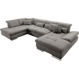 Wohnlandschaft, B:365cm H:80cm T:225cm, grau, SET ONE BY Musterring, Sofas, "SO 4100 komfortable Federkernunterfederung, inkl. Kopfteilverstellung",