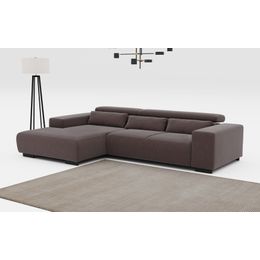 Ecksofa COTTA, B:304cm H:71cm T:186cm, schwarz, 100% POLYESTER (PES), Wohnzimmer, Sofas, "Side L-Form, mit Kopfteilverstellung & 3 Nierenkissen",