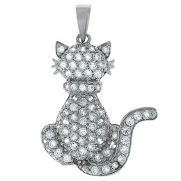 Vivance Damen Kettenanh&auml;nger "925 Sterling Silber Katze mit Zirkonia", one-size, Silber 925 (Sterlingsilber), 2,3 g, wei&szlig;, Silber 925
