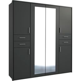 Dreht&uuml;renschrank wimex, B:183cm H:210cm T:58cm, grau, Spanplatte, Schr&auml;nke, "Vegas", inklusive Passepartout-Rahmen, mit Spiegelt&uuml;ren und Schubladen