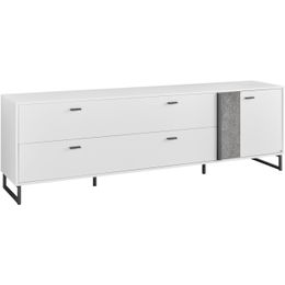 TV-Schrank, B:213,7cm H:66,5cm T:43,8cm, wei&szlig;, SET ONE BY Musterring, Wohnzimmer, Schr&auml;nke, "Deltona", inkl. LED-Beleuchtung, Metallkufe,