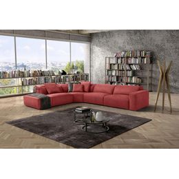 Ecksofa Egoitaliano, B:378cm H:95cm T:282cm, rot, Luxus-Micofaser Lederoptik (100% Polyester) ist ein neues technisches Gewebe mit einem visuellen