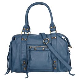 Samantha Look Damen Shopper, blau, Leder, vintage, Taschen, echt Leder, Made in Italy