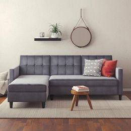 Ecksofa DOREL HOME, B:213cm H:83cm T:154cm, grau, Veloursstoff 100% Polyester, Wohnzimmer, Sofas, "Hartford II", mit Bettfunktion und Stauraum,