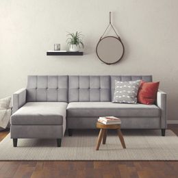 Ecksofa DOREL HOME, B:213cm H:83cm T:154cm, grau, Veloursstoff 100% Polyester, Wohnzimmer, Sofas, "Hartford II", mit Bettfunktion und Stauraum,