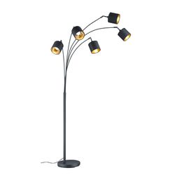 REALITY LEUCHTEN Stehlampe "Tommy, Bogenleuchte 5-flammig, exkl 5x E14 max 28W, mit Fussschalter", 5, &Oslash; 12cm H: 200cm, 1 Stk.schwarz matt, goldfarben, REALITY