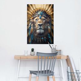 Poster Reinders, B:61cm H:91,5cm T:0,1cm, blau, Holzwerkstoff, Bilder, "Ornament Lion"