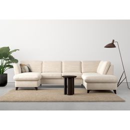 Wohnlandschaft Home Affaire, B:307cm H:86cm T:213cm, beige, 100% Polyester, Sofas, "Trelleborg U-Form", wahlweise mit Bettfunktion und Bettkasten,
