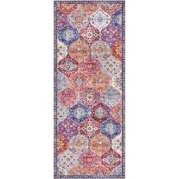 Teppich ELLE DECORATION, B:80cm H:5mm L:200cm, bunt, Polyester, Wohnzimmer, Teppiche, "Kashmir Ghom", Orientalisch, L&auml;ufer, Kurzflor, Vintage,