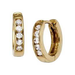 Jobo Damen Paar Creolen, 12mm, Gelbgold 333, gelb, Gelbgold 333, Ohrringe, rund 333 Gold mit Zirkonia
