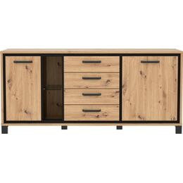 Sideboard FORTE, B:177,4cm H:81,3cm T:41,5cm, schwarz, Dekorfolie, FSC-zertifizierter Holzwerkstoff, Metall, Wohnzimmer, Sideboards, "Trondheim",