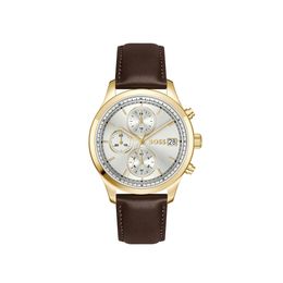 BOSS Herren Chronograph "STRATUS"braun, goldfarben, Armbanduhren, Quarzuhr, Armbanduhr, Herrenuhr, Lederarmband, analog, Tag
