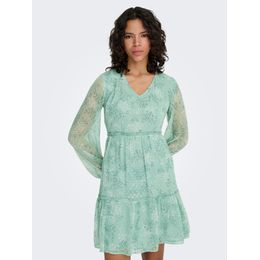 Only Damen Chiffonkleid "ONLTESSA-CERA ELIZA L/S DRESS WVN CS", gr&uuml;n, Gr. XL, bedruckt, Obermaterial: 100% Polyester, Kleider, Kunstfaser, regular