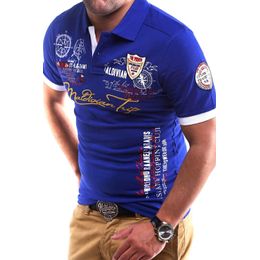 behype Herren Poloshirt "TRIP", blau, Gr. S, bedruckt, bestickt, 100% Baumwolle, Shirts, in Piqu&eacute;-Qualit&auml;t